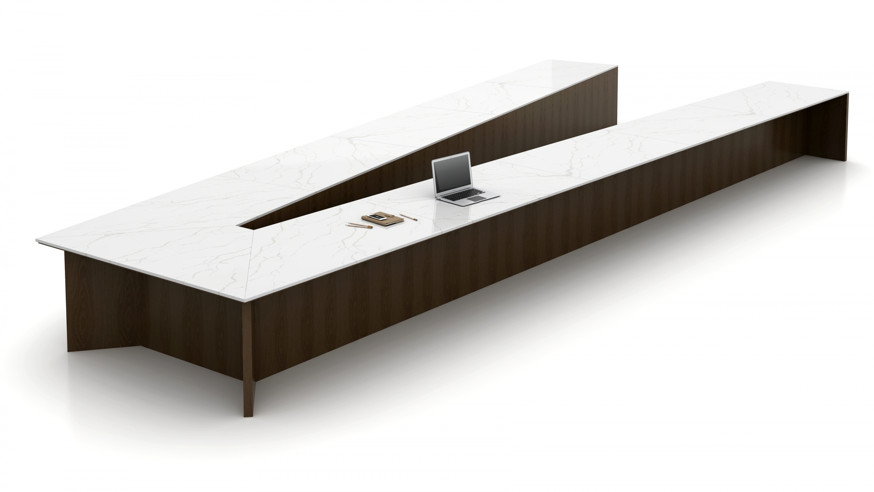 Ativa | Custom Table | V Shape | Stone Top | Veneer Base | Nucraft Assets