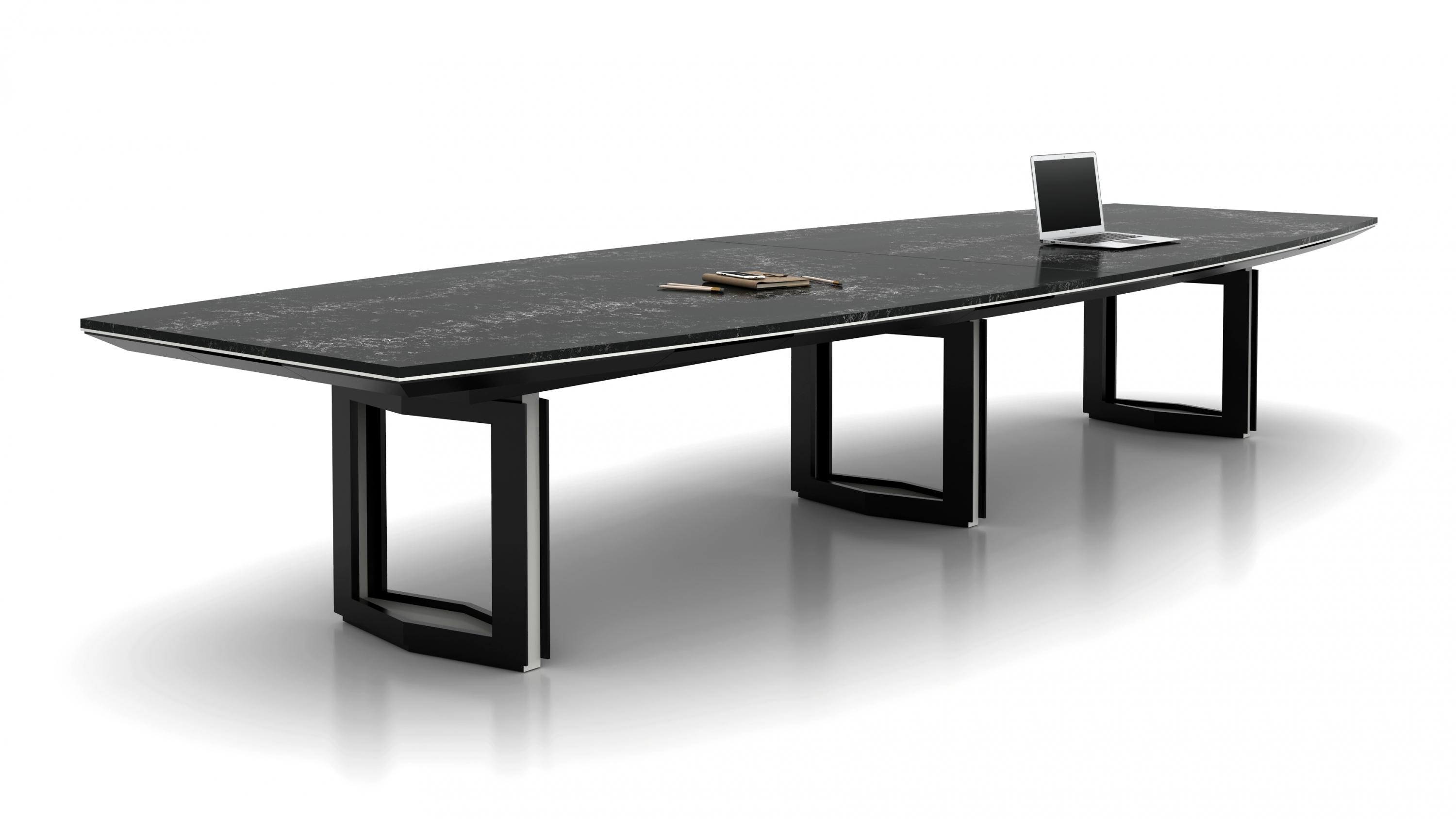 Ascari | Conference Table | Boat Shape Granite Top | Black Powder Coat ...