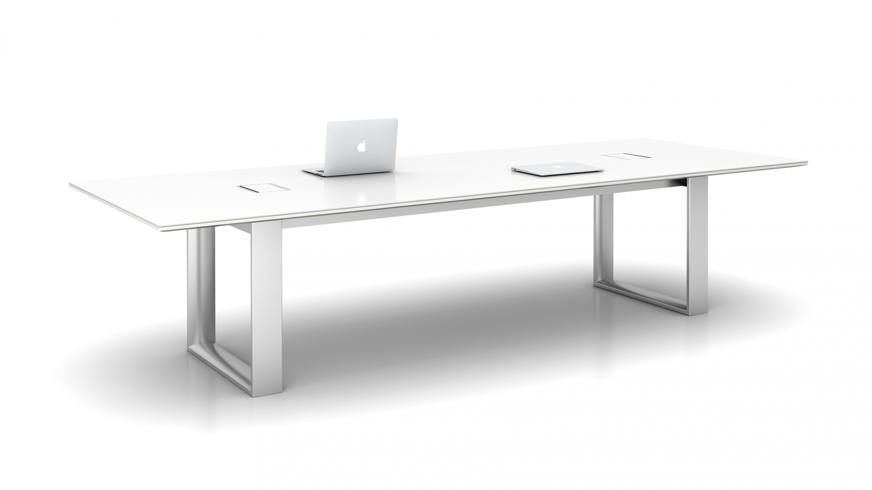 Flow | Conference Table | Glass Top | Polished Chrome Hoop Base | Power ...