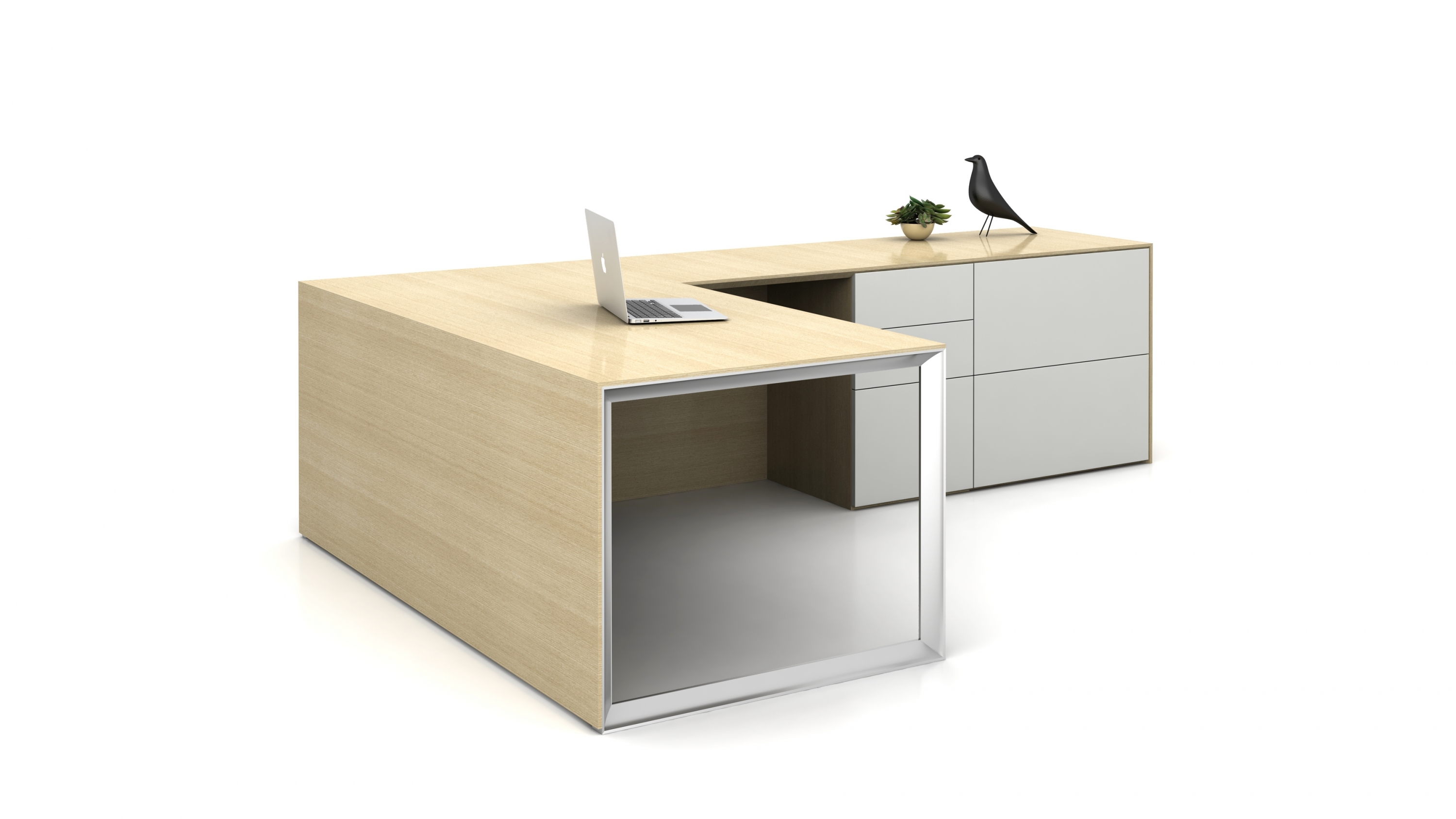 Merino | Casegood | L Shape Desk | Euro Birch Linea Veneer | Moonlight ...