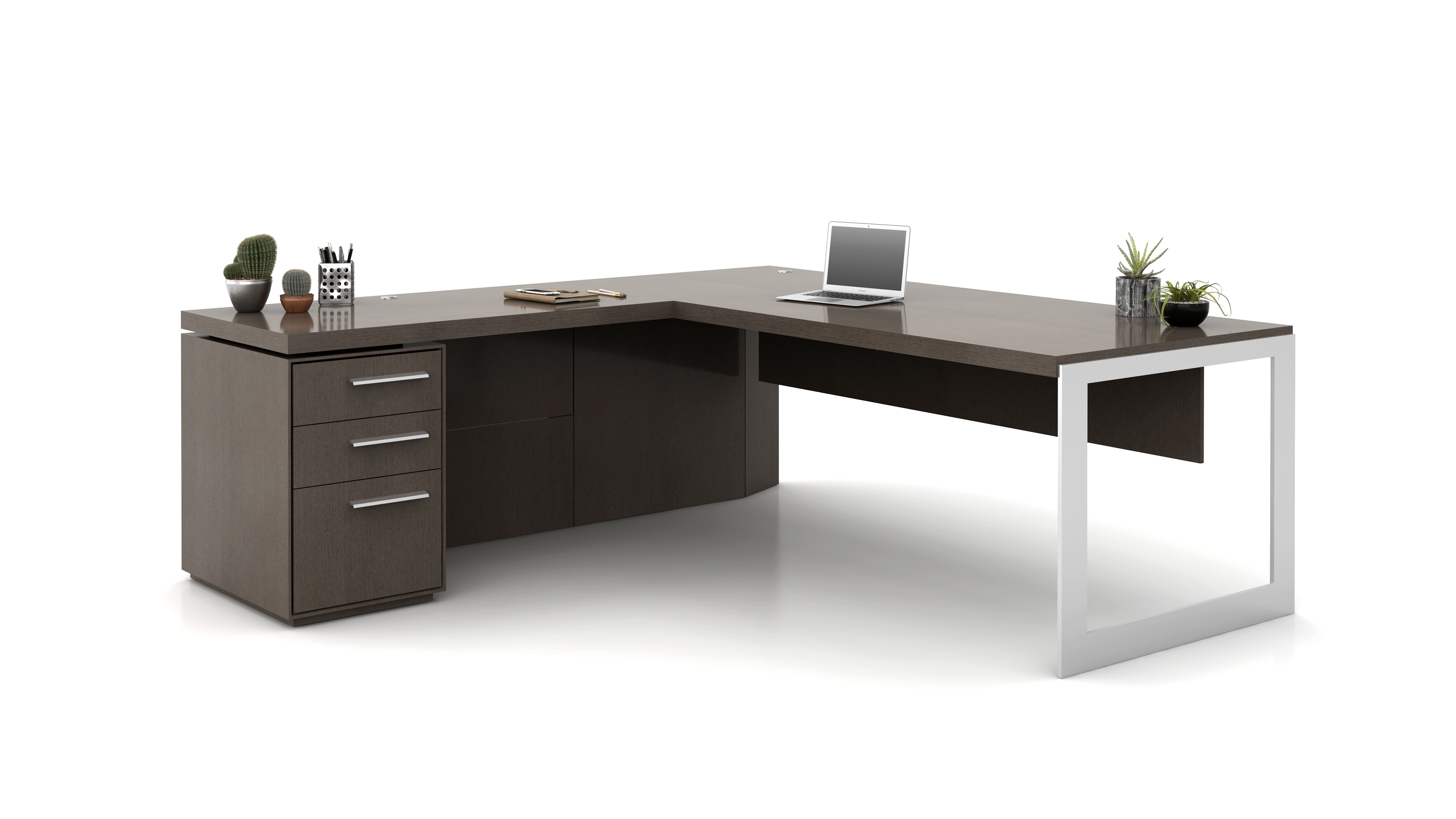 Ascari | Casegood | L Shape Desk | Carbon Veneer | Polished Chrome ...