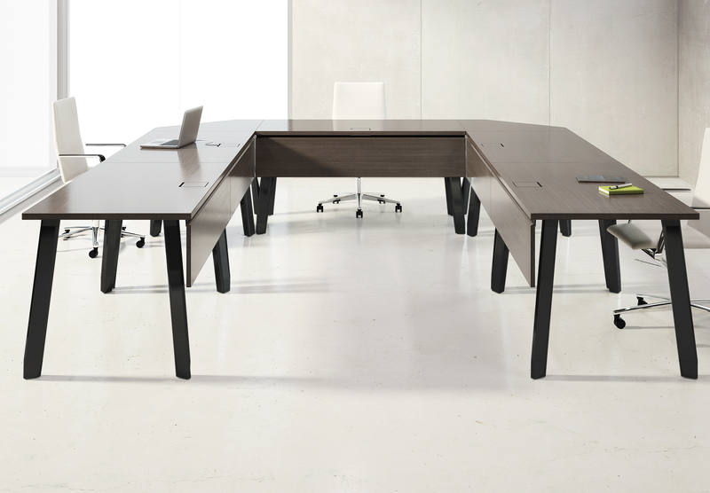 Agility | Reconfigurable Tables | Zinc Walnut Veneer | Black Powdercoat ...